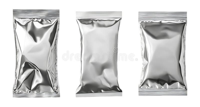 Pack of Silver Foil Pouch on Transparent Background Stock Illustration ...