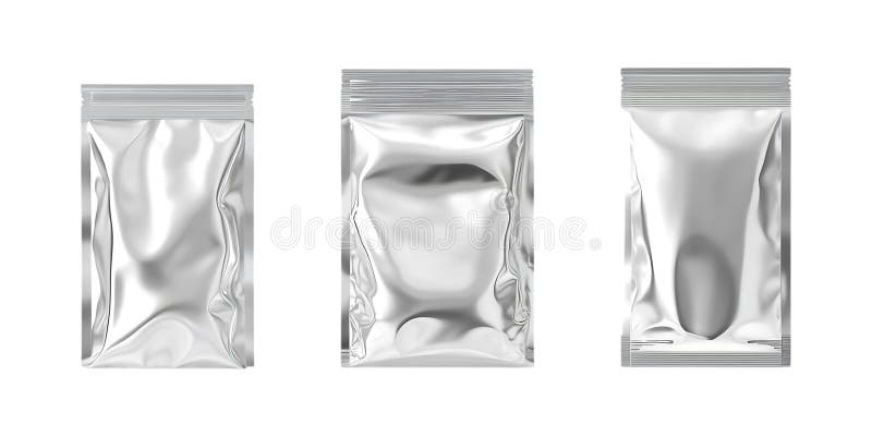 Pack of Silver Foil Pouch on Transparent Background Stock Illustration ...