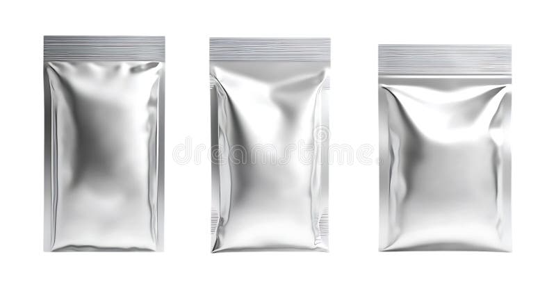 Pack of Silver Foil Pouch on Transparent Background Stock Illustration ...