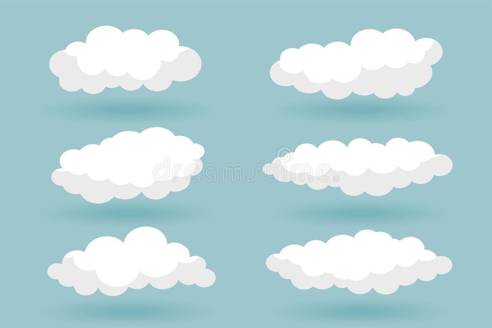 Pack of Six Fluffy Clouds Icons for Sky Weather Stock Vector ...