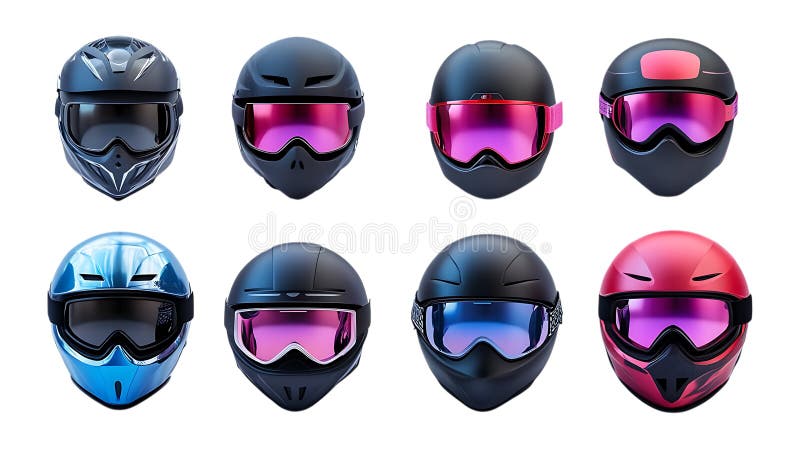 Pack of Ski Helmet with Visor on Transparent Background Stock ...