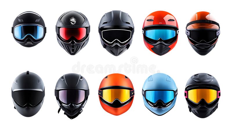 Pack of Ski Helmet with Visor on Transparent Background Stock ...
