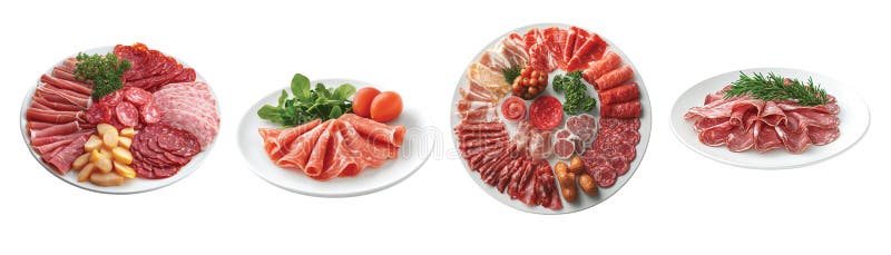 Pack of Sliced Cured Meats with Basil on Transparent Background Stock ...