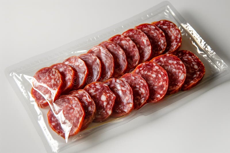 Pack of Sliced Salami on White Surface Stock Illustration ...