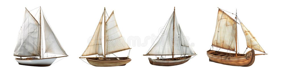 Pack of Small Ship or Yort on Transparent Background Stock Illustration - Illustration of ...
