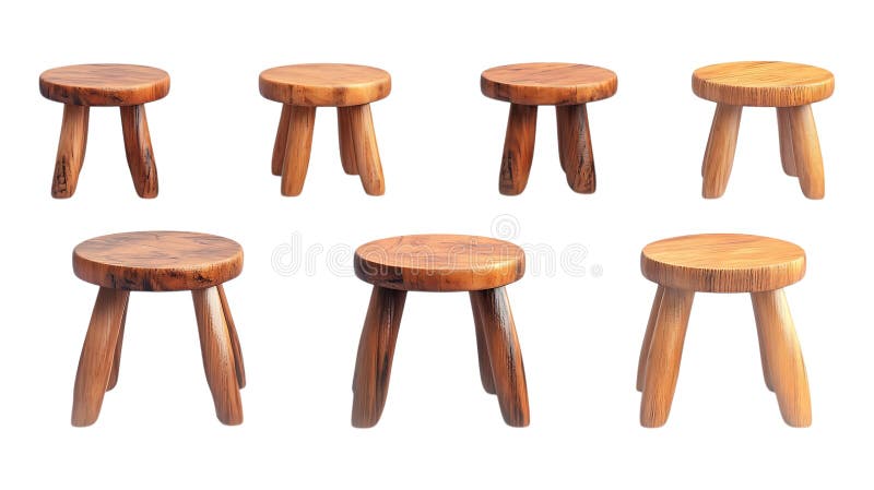 Pack of Small Wooden Stool on Transparent Background Stock Illustration ...