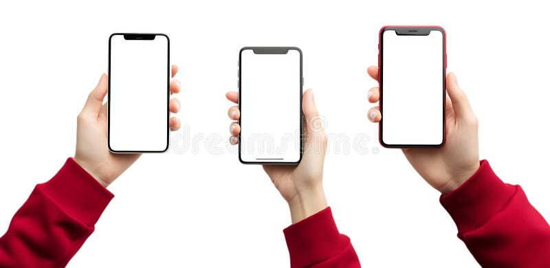 Pack of Smartphone Held by Hands on Transparent Background Stock ...