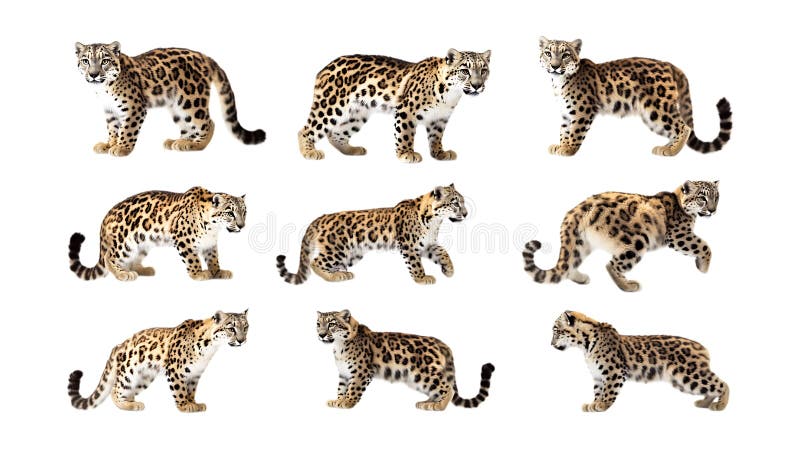 Pack of Snow Leopard on Transparent Background Stock Illustration ...
