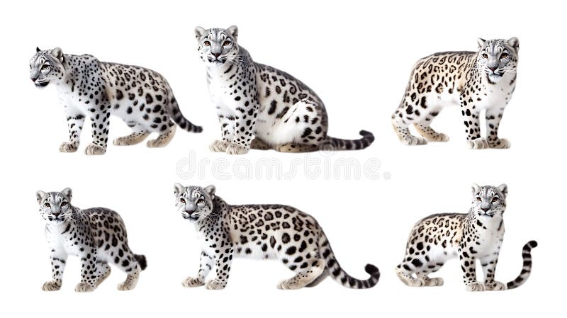 Pack of Snow Leopard on Transparent Background Stock Illustration ...