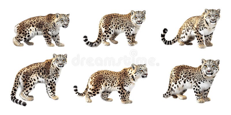 Pack of Snow Leopard on Transparent Background Stock Illustration ...