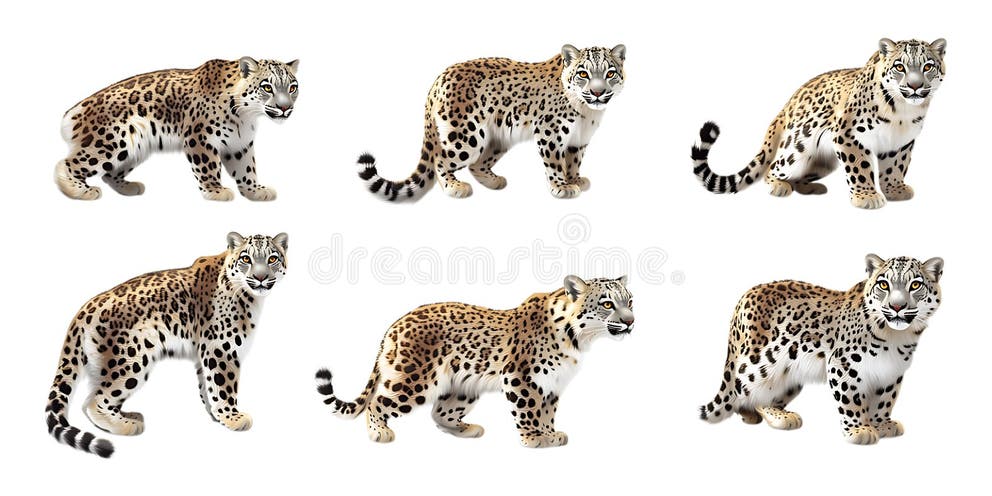 Pack of Snow Leopard on Transparent Background Stock Illustration ...