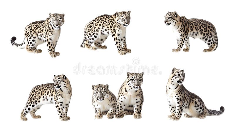 Pack of Snow Leopard on Transparent Background Stock Illustration ...