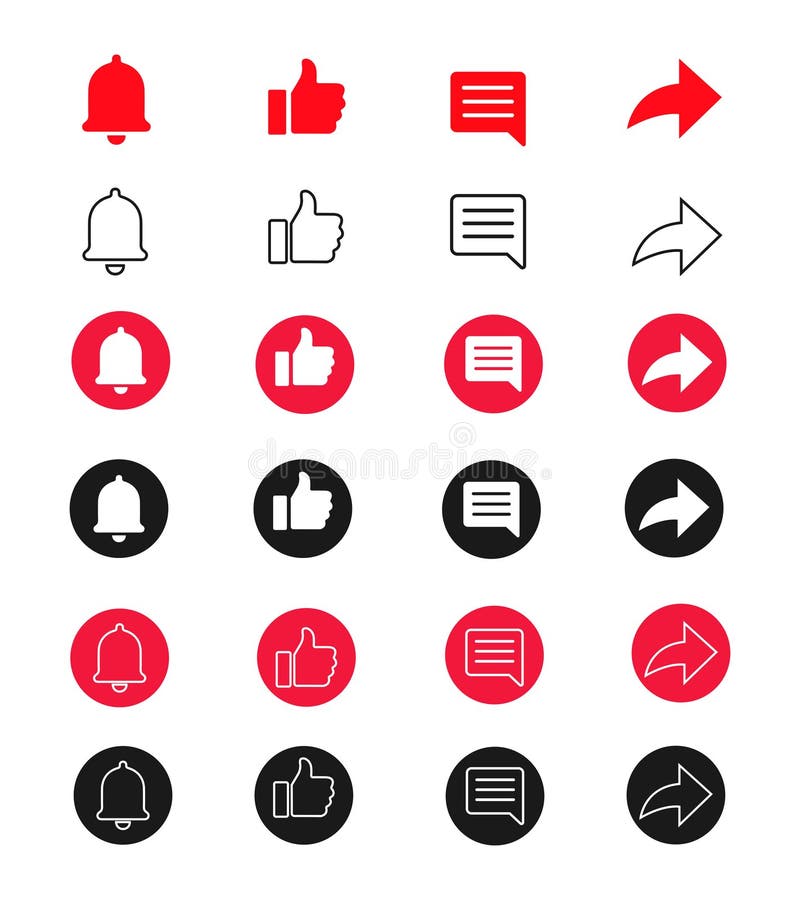 Pack of Social Media Subscribe and Notification Icons Stock Vector ...