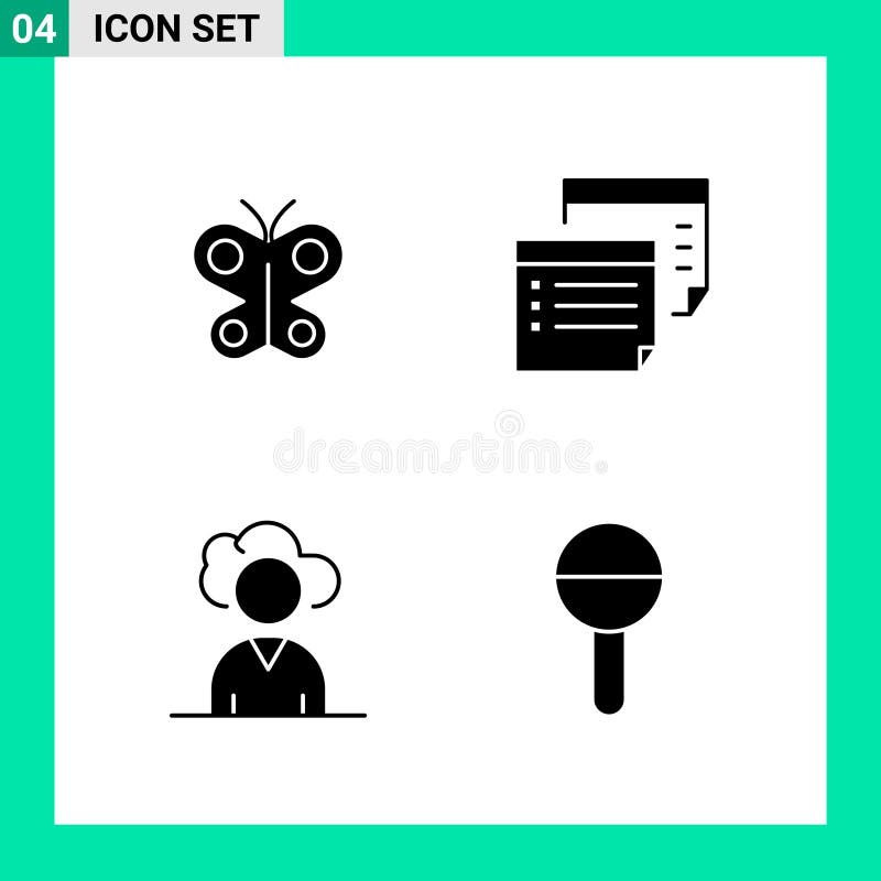 Pack of 4 Solid Style Icon Set. Glyph Symbols for Print. Creative Signs ...