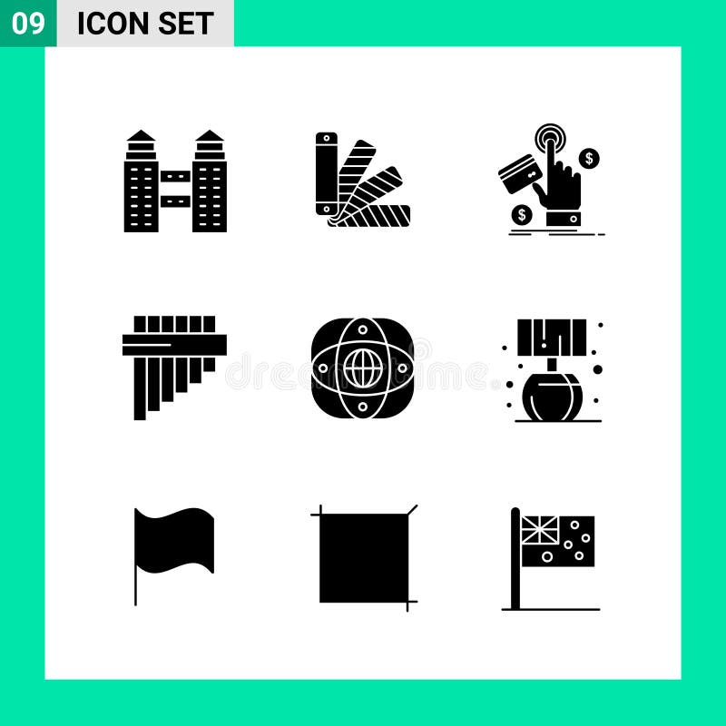 Pack of 9 Solid Style Icon Set. Glyph Symbols for Print. Creative Signs ...