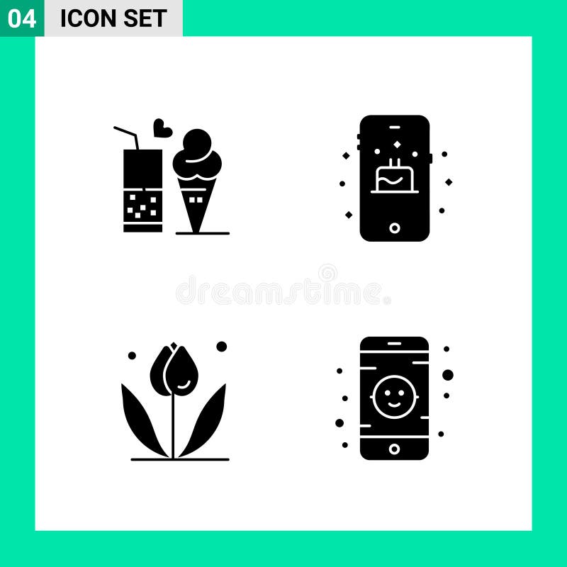 Pack of 4 Solid Style Icon Set. Glyph Symbols for Print. Creative Signs ...