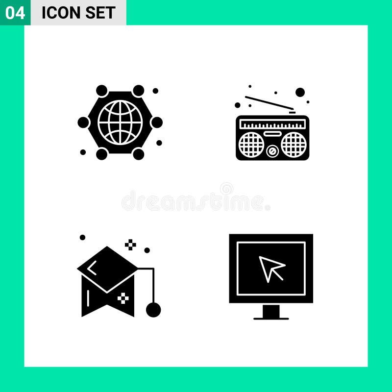 Pack of 4 Solid Style Icon Set. Glyph Symbols for Print. Creative Signs ...