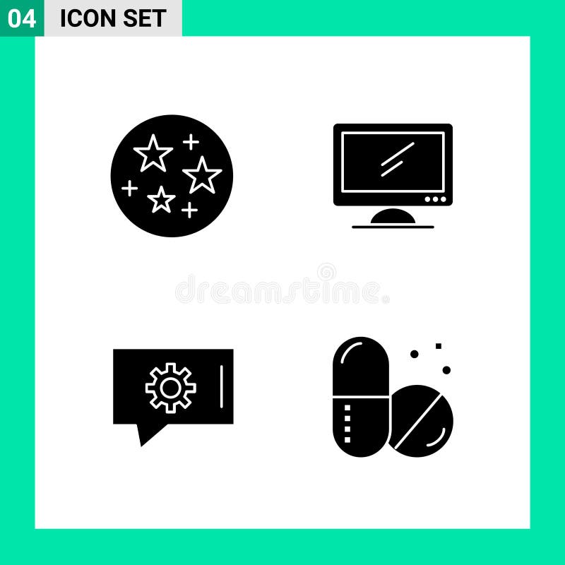Pack of 4 Solid Style Icon Set. Glyph Symbols for Print. Creative Signs ...