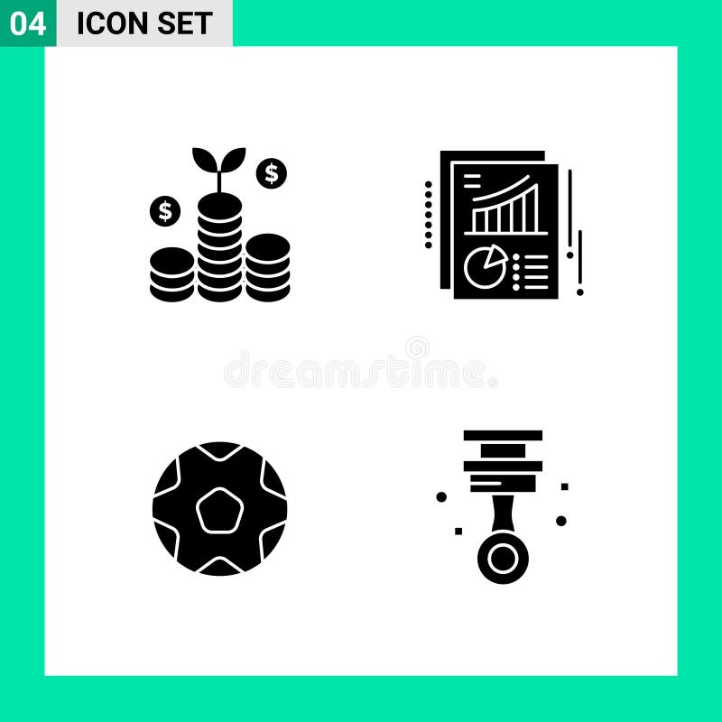 Pack of 4 Solid Style Icon Set. Glyph Symbols for Print. Creative Signs ...