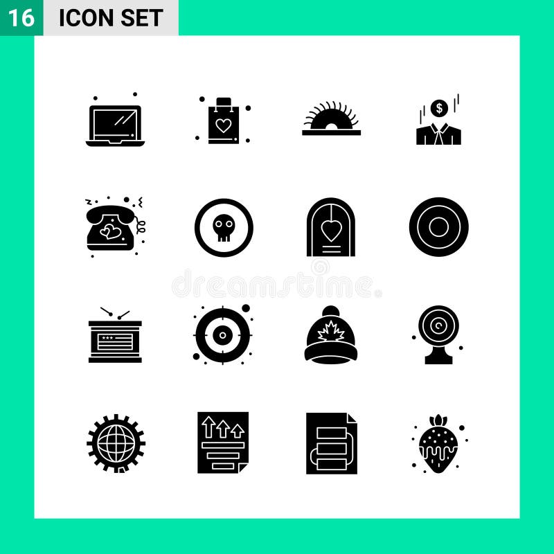 Pack of 16 Solid Style Icon Set. Glyph Symbols for Print. Creative ...