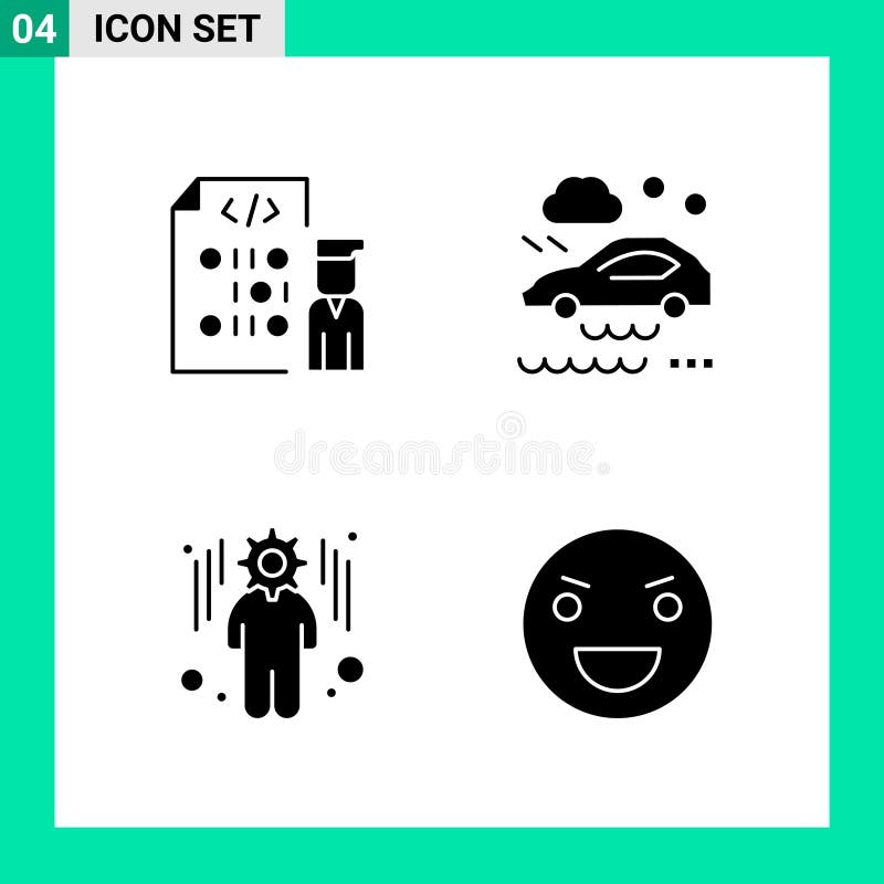 Pack of 4 Solid Style Icon Set. Glyph Symbols for Print. Creative Signs ...