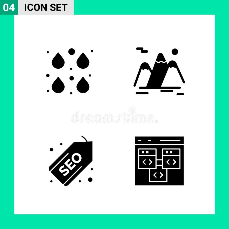 Pack of 4 Solid Style Icon Set. Glyph Symbols for Print. Creative Signs ...