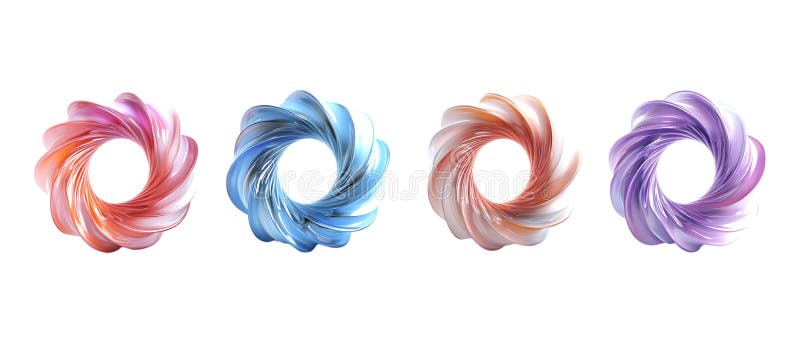 Pack of Spiral 3D Render Set Against Transparent Background for Graphic ...