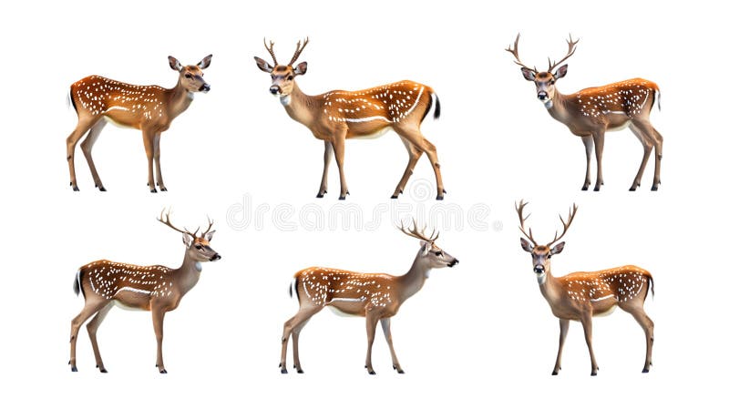 Pack of Spotted Chital Deer in Various Poses on Transparent Background ...