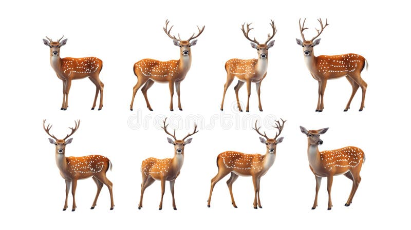 Pack of Spotted Chital Deer in Various Poses on Transparent Background ...