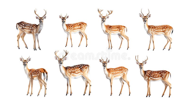 Pack of Spotted Chital Deer in Various Poses on Transparent Background ...