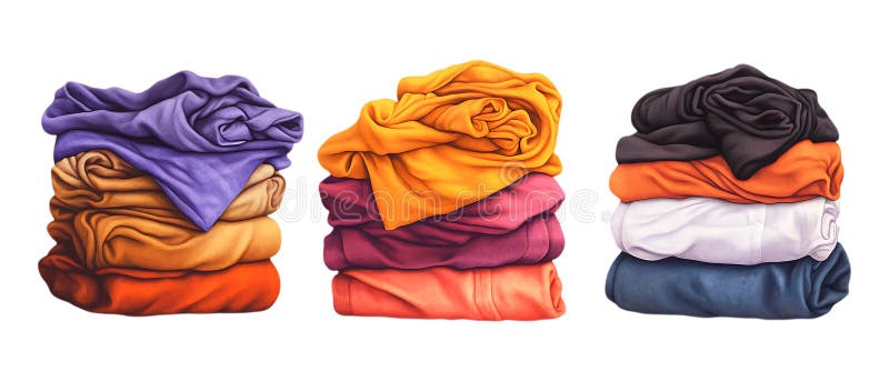 Pack of Stack of Clean Clothes Set Against Transparent Background for ...