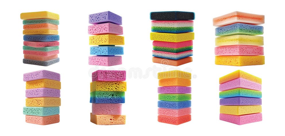 Pack of Stack of Colorful Washing Sponges on Transparent Background ...