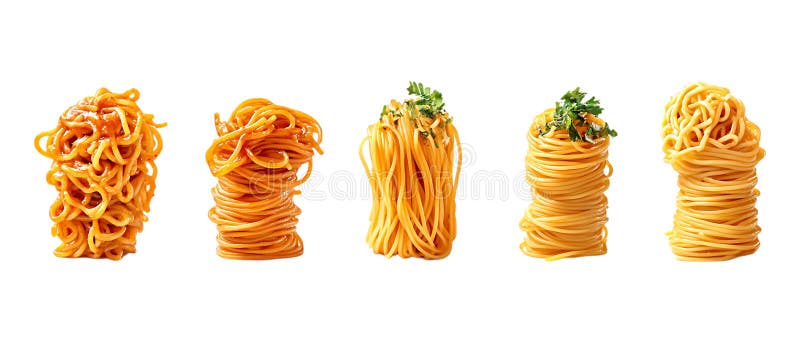 Pack of Stack of Spaghetti and Noodles Set Against Transparent ...