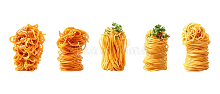 Pack of Stack of Spaghetti and Noodles Set Against Transparent ...
