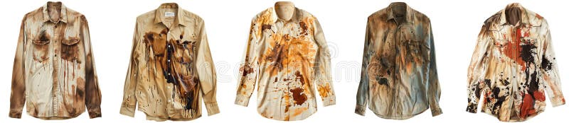 Pack of Stained Shirt Set on Transparent Background Stock Illustration ...