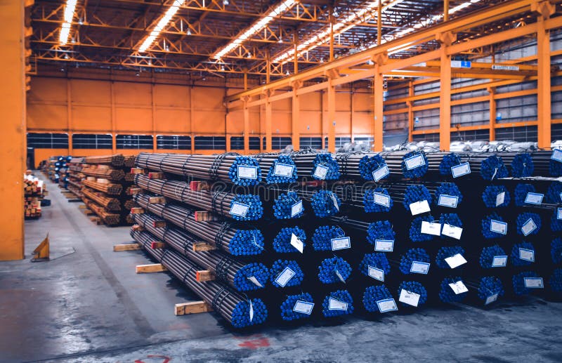 Stack of Steel Coil in Storage Warehouse. Steel Coils Handling ...