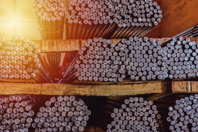 Steel Round Bar in Bundles Stack Inside Warehouse with Overhead Crane ...