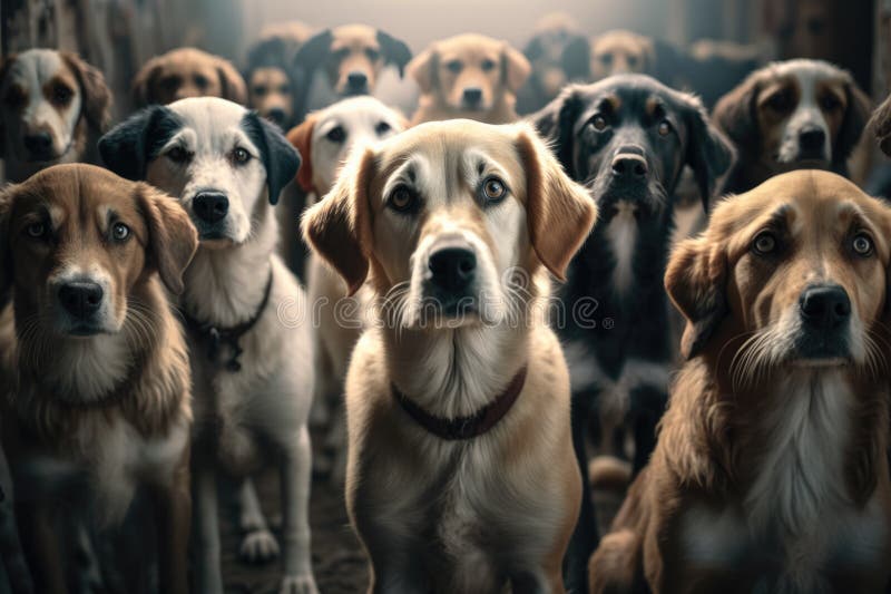 A Pack of Stray Dogs is Watching Us. Generative AI Stock Illustration ...