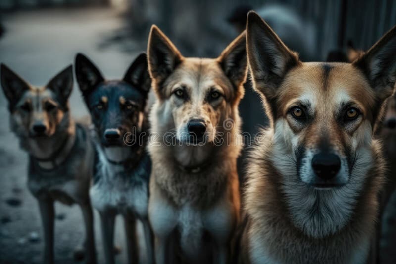 A Pack of Stray Dogs is Watching Us. Generative AI Stock Illustration ...