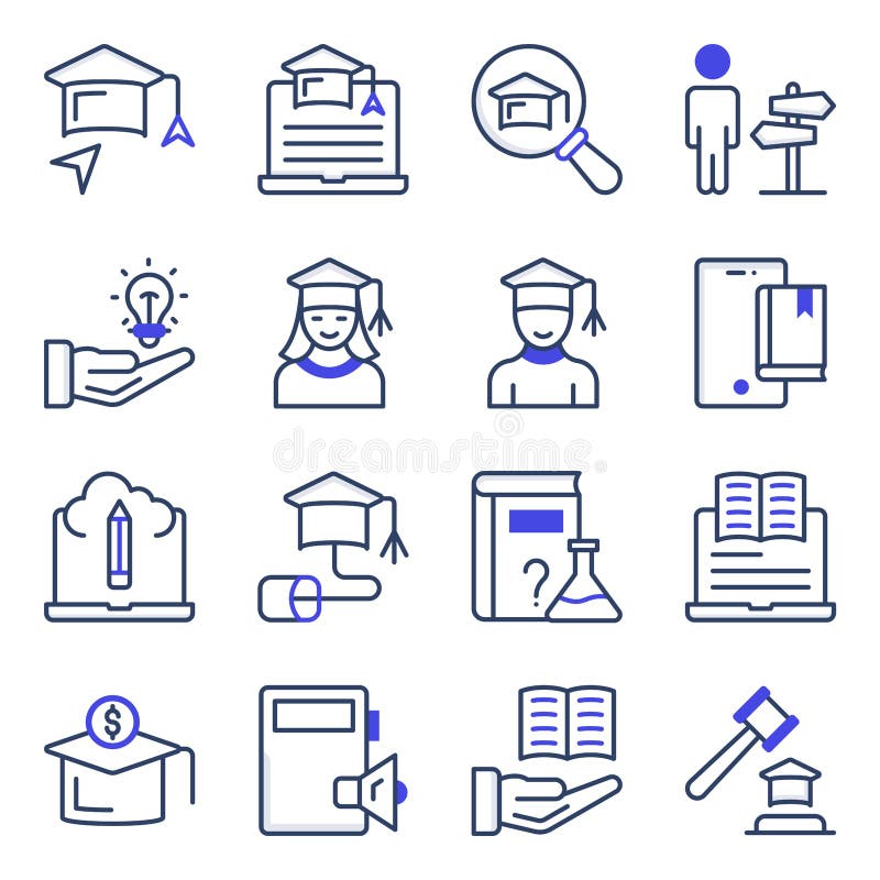 Pack of ELearning Flat Icons Stock Vector - Illustration of academic ...