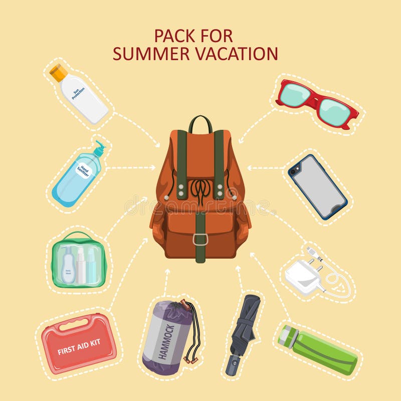 Pack for summer vacation stock vector. Illustration of beach - 183730708