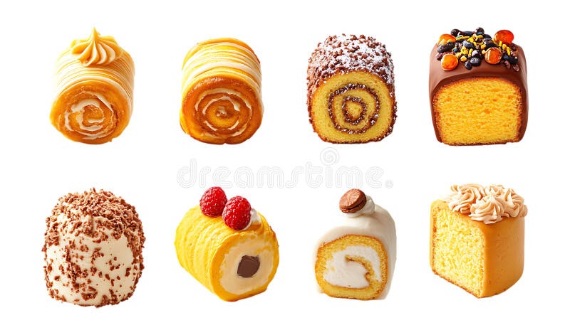 Set of Swiss Roll Cake Vector Flat Illustration Stock Vector ...