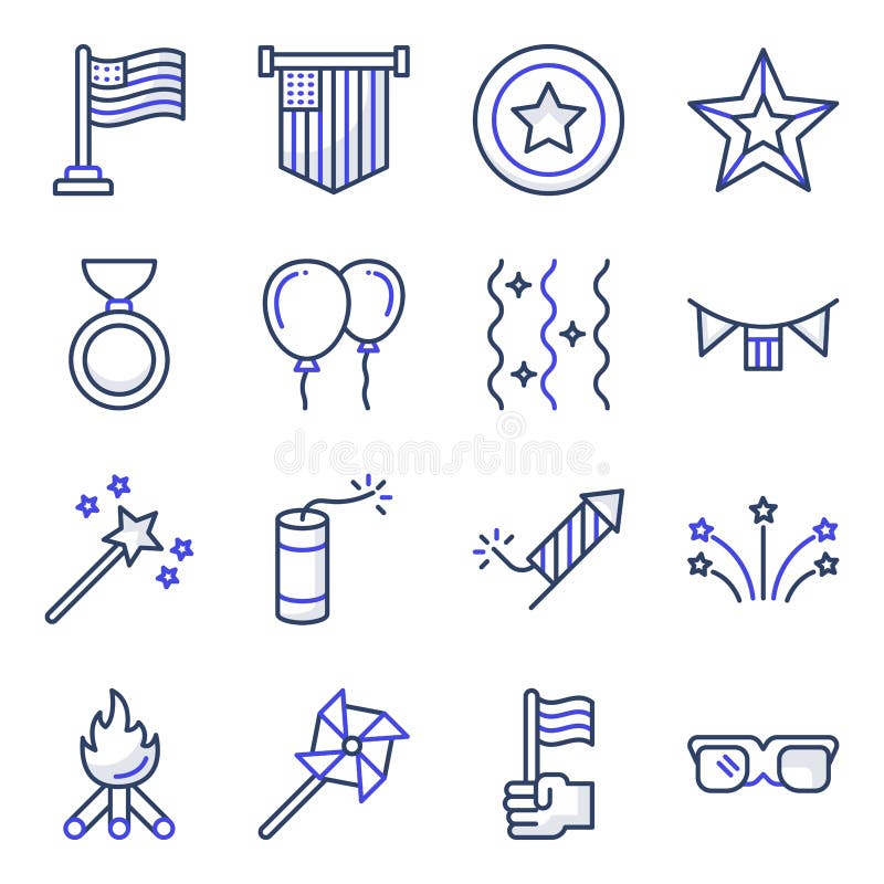 Pack of 4th July Flat Icons Stock Vector - Illustration of explosion ...