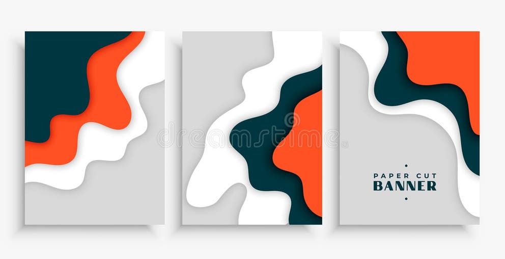 Pack of Three Papercut Pattern Wallpaper with Wavy Effect Stock Vector ...