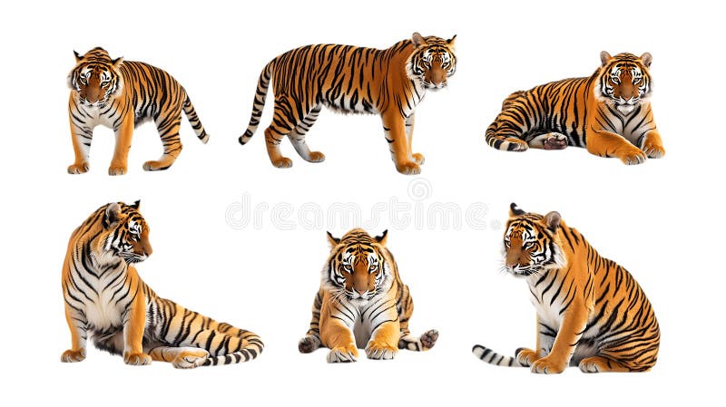 Pack of Tiger on Transparent Background Stock Illustration ...