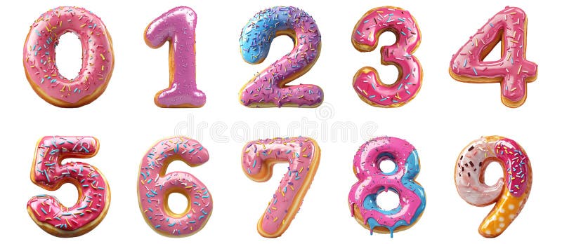 Pack 0 To 9 Numbers Donut Style Set Over Transparent Background for ...