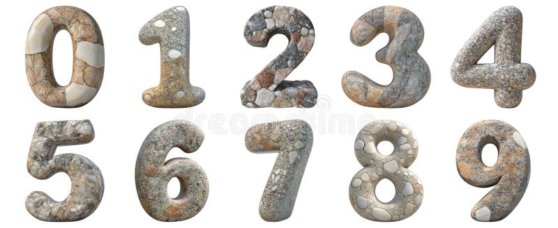 Pack 0 To 9 Numbers Stone Style Set Over Transparent Background for ...