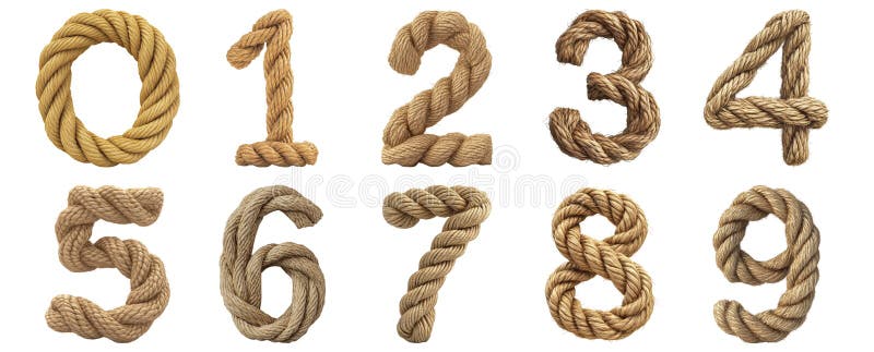 Pack 0 To 9 Numbers Twisted Rope Style Set Over Transparent Background ...