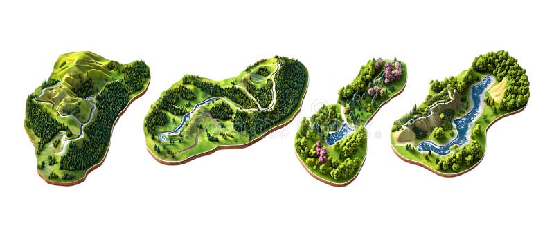 Pack of Trail Map Set Against Transparent Background for Travel or ...