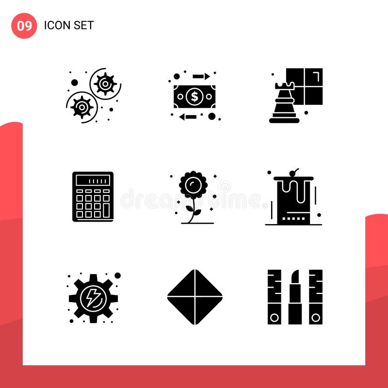 Pack of 9 Universal Glyph Icons for Print Media on White Background ...